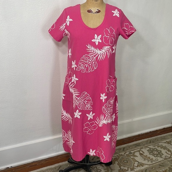 M. Mac | Dresses | M Mac Hot Pink Cotton Tee Shirt Dress With White ...